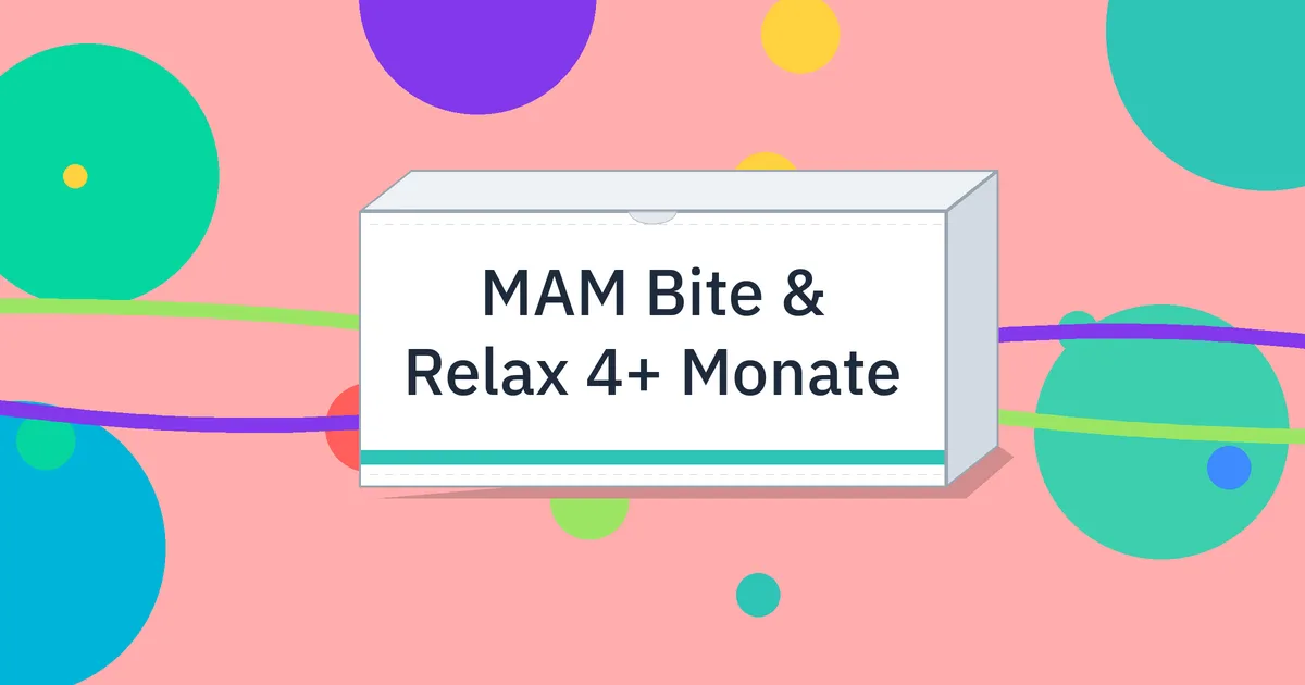 Symbolbild: Packung mit der Aufschrift MAM Bite & Relax 4+ Monate (PZN 09760103) – Verfügbarkeit und Bezug in Apotheken in Frankfurt am Main