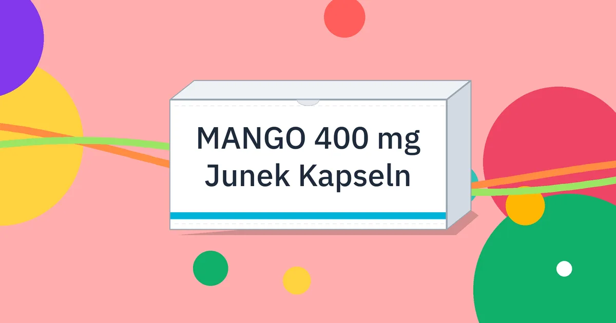 Symbolbild: Packung mit der Aufschrift MANGO 400 mg Junek Kapseln (PZN 03494528) – Verfügbarkeit und Bezug in Apotheken in Frankfurt am Main