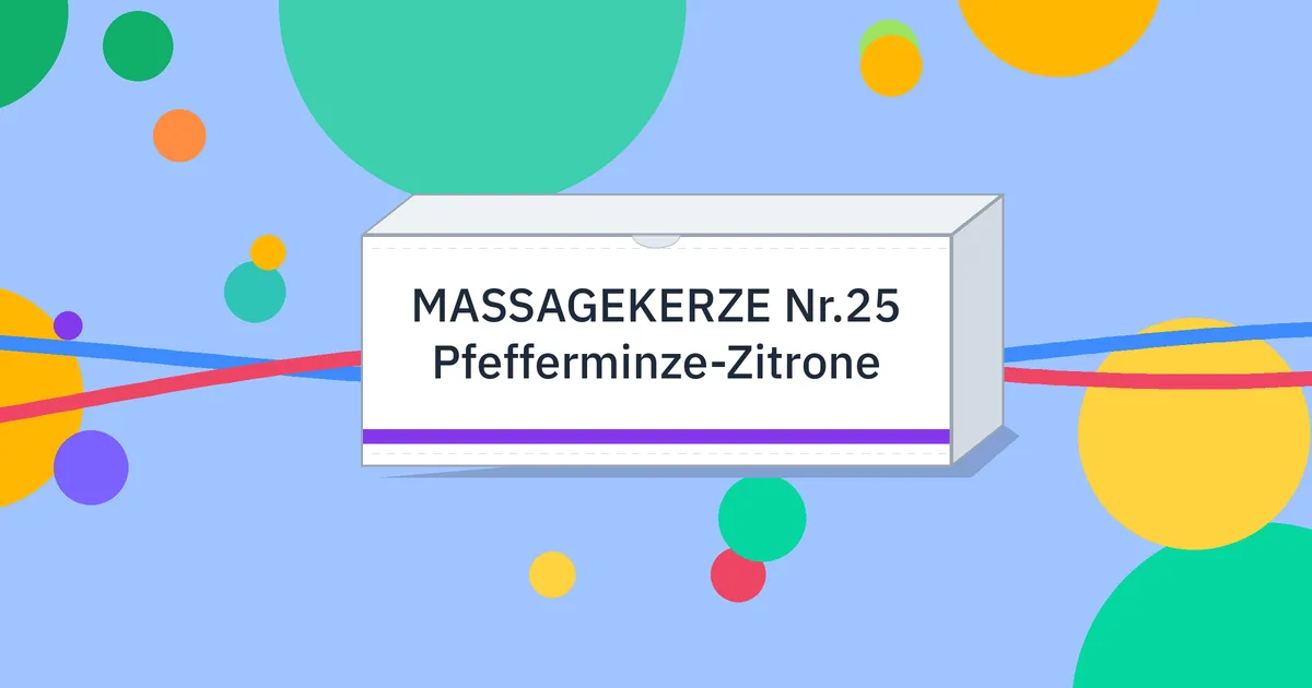 Symbolbild: Packung mit der Aufschrift MASSAGEKERZE Nr.25 Pfefferminze-Zitrone (PZN 15585087) – Verfügbarkeit und Bezug in Apotheken in Frankfurt am Main