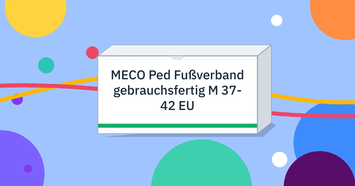 Symbolbild: Packung mit der Aufschrift MECO Ped Fußverband gebrauchsfertig M 37-42 EU (PZN 19342140) – Verfügbarkeit und Bezug in Apotheken in Frankfurt am Main