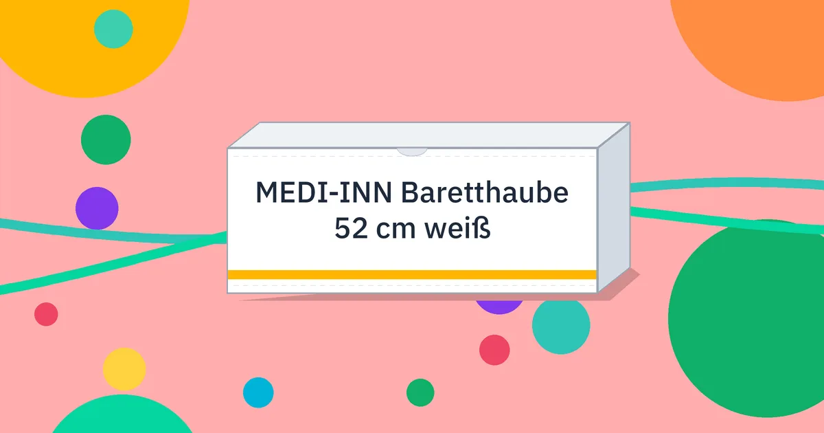 Symbolbild: Packung mit der Aufschrift MEDI-INN Baretthaube 52 cm weiß (PZN 10333091) – Verfügbarkeit und Bezug in Apotheken in Frankfurt am Main