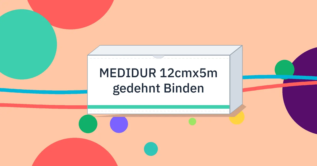 Symbolbild: Packung mit der Aufschrift MEDIDUR 12cmx5m gedehnt Binden (PZN 04480238) – Verfügbarkeit und Bezug in Apotheken in Frankfurt am Main