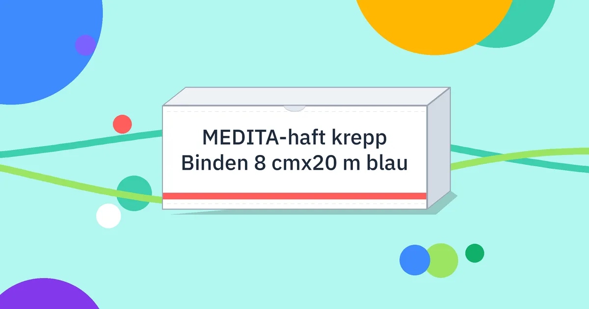 Symbolbild: Packung mit der Aufschrift MEDITA-haft krepp Binden 8 cmx20 m blau (PZN 19452035) – Verfügbarkeit und Bezug in Apotheken in Frankfurt am Main
