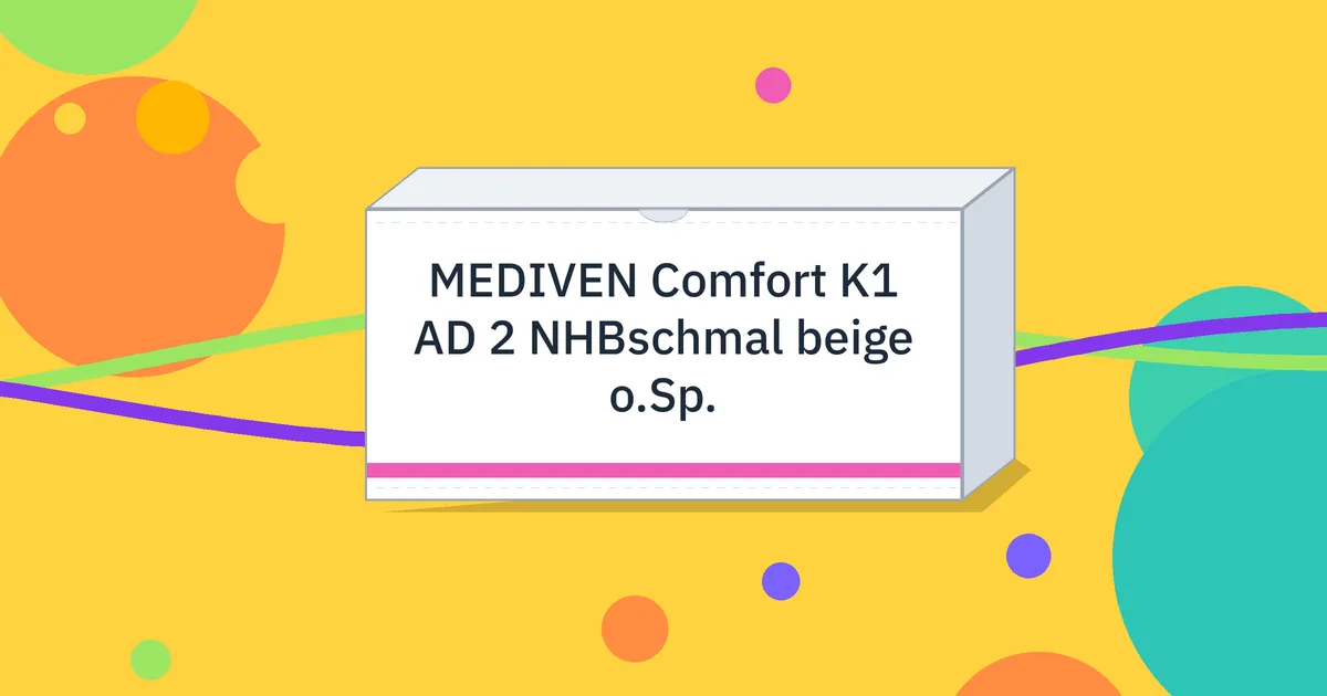 Symbolbild: Packung mit der Aufschrift MEDIVEN Comfort K1 AD 2 NHBschmal beige o.Sp. (PZN 14561908) – Verfügbarkeit und Bezug in Apotheken in Frankfurt am Main