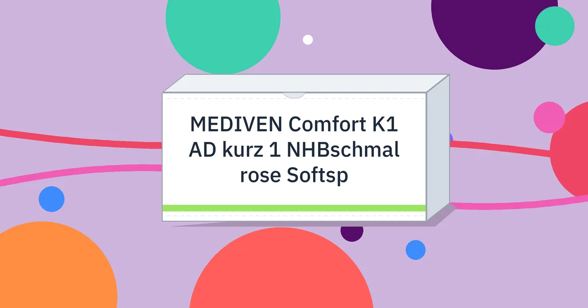 Symbolbild: Packung mit der Aufschrift MEDIVEN Comfort K1 AD kurz 1 NHBschmal rose Softsp (PZN 14557692) – Verfügbarkeit und Bezug in Apotheken in Frankfurt am Main
