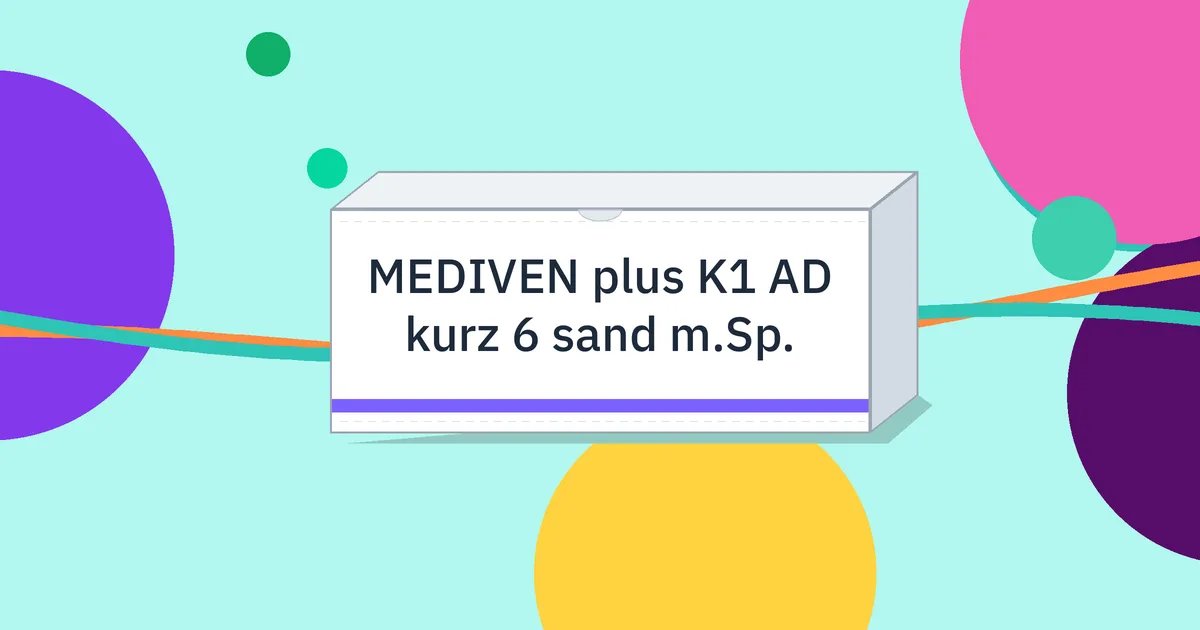 Symbolbild: Packung mit der Aufschrift MEDIVEN plus K1 AD kurz 6 sand m.Sp. (PZN 18934186) – Verfügbarkeit und Bezug in Apotheken in Frankfurt am Main