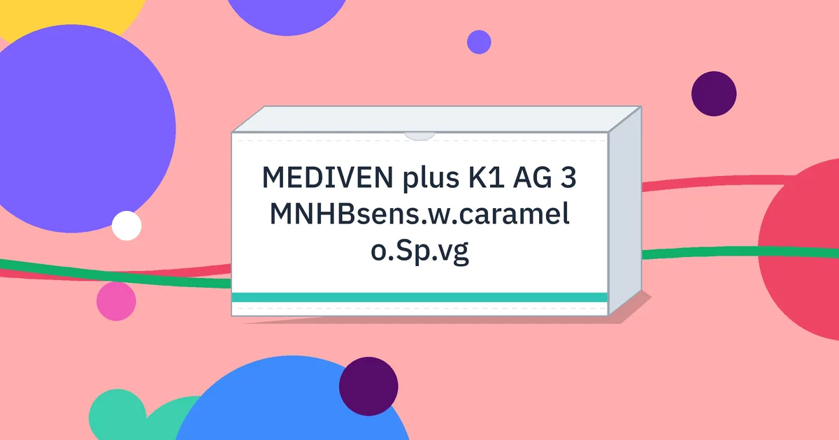 Symbolbild: Packung mit der Aufschrift MEDIVEN plus K1 AG 3 MNHBsens.w.caramel o.Sp.vg (PZN 16072929) – Verfügbarkeit und Bezug in Apotheken in Frankfurt am Main