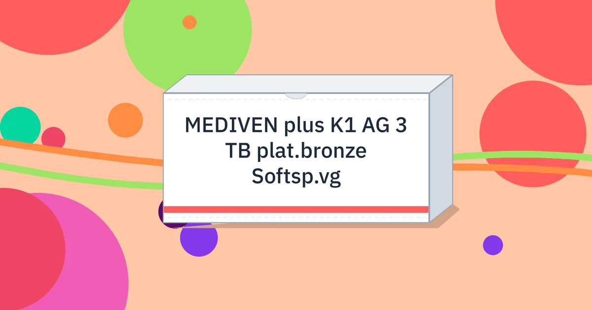 Symbolbild: Packung mit der Aufschrift MEDIVEN plus K1 AG 3 TB plat.bronze Softsp.vg (PZN 15060597) – Verfügbarkeit und Bezug in Apotheken in Frankfurt am Main