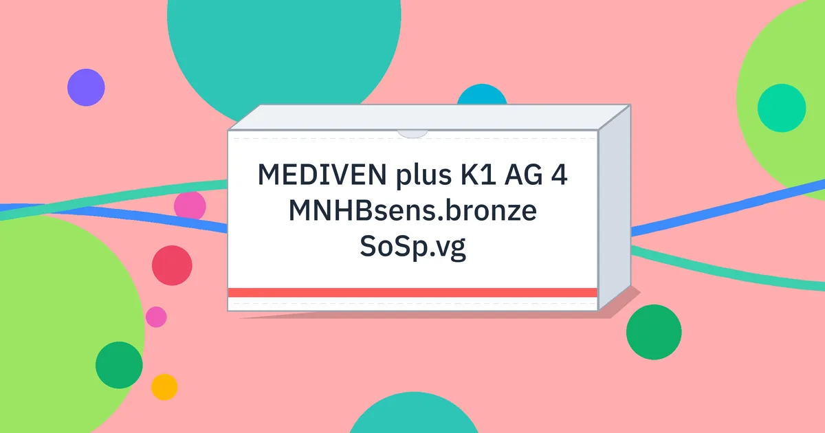 Symbolbild: Packung mit der Aufschrift MEDIVEN plus K1 AG 4 MNHBsens.bronze SoSp.vg (PZN 15917804) – Verfügbarkeit und Bezug in Apotheken in Frankfurt am Main