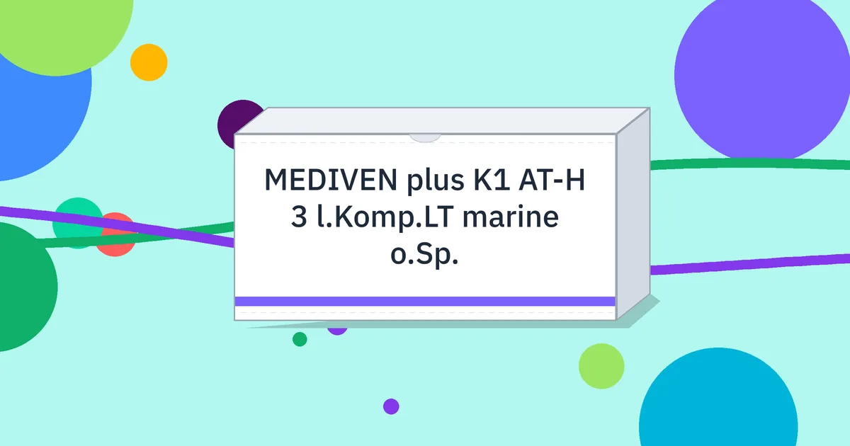 Symbolbild: Packung mit der Aufschrift MEDIVEN plus K1 AT-H 3 l.Komp.LT marine o.Sp. (PZN 15037345) – Verfügbarkeit und Bezug in Apotheken in Frankfurt am Main