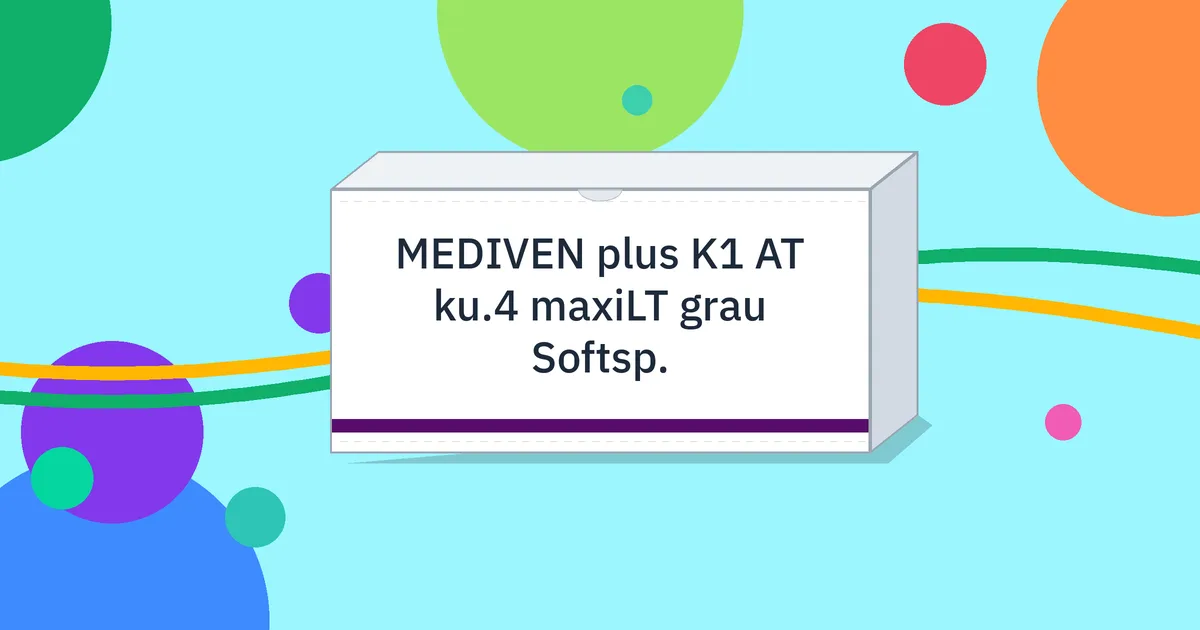 Symbolbild: Packung mit der Aufschrift MEDIVEN plus K1 AT ku.4 maxiLT grau Softsp. (PZN 18942642) – Verfügbarkeit und Bezug in Apotheken in Frankfurt am Main