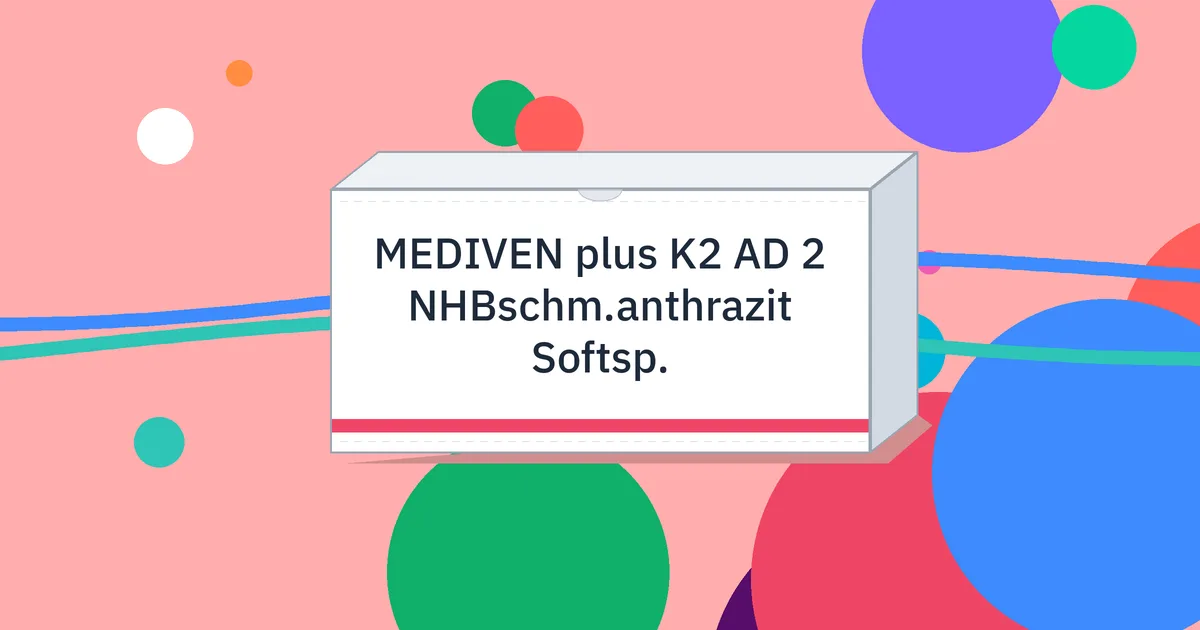 Symbolbild: Packung mit der Aufschrift MEDIVEN plus K2 AD 2 NHBschm.anthrazit Softsp. (PZN 15937913) – Verfügbarkeit und Bezug in Apotheken in Frankfurt am Main