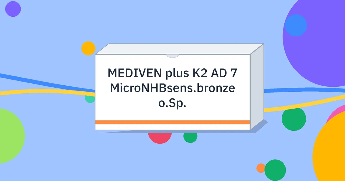 Symbolbild: Packung mit der Aufschrift MEDIVEN plus K2 AD 7 MicroNHBsens.bronze o.Sp. (PZN 15933022) – Verfügbarkeit und Bezug in Apotheken in Frankfurt am Main