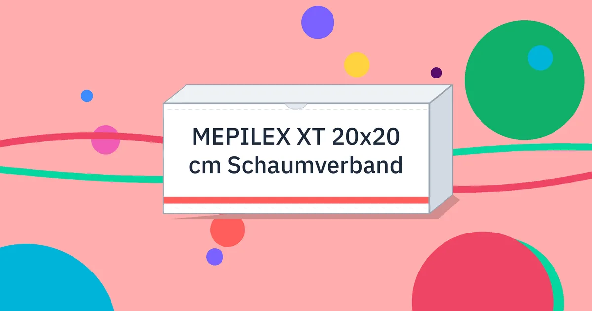 Symbolbild: Packung mit der Aufschrift MEPILEX XT 20x20 cm Schaumverband (PZN 11587014) – Verfügbarkeit und Bezug in Apotheken in Frankfurt am Main