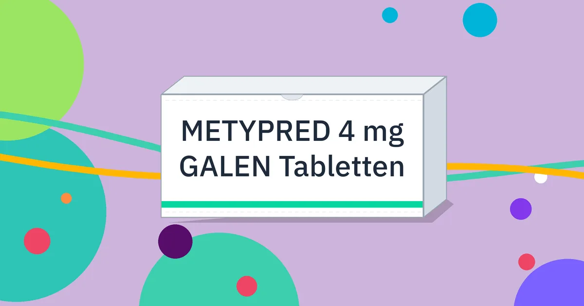 Symbolbild: Packung mit der Aufschrift METYPRED 4 mg GALEN Tabletten (PZN 01484388) – Verfügbarkeit und Bezug in Apotheken in Frankfurt am Main