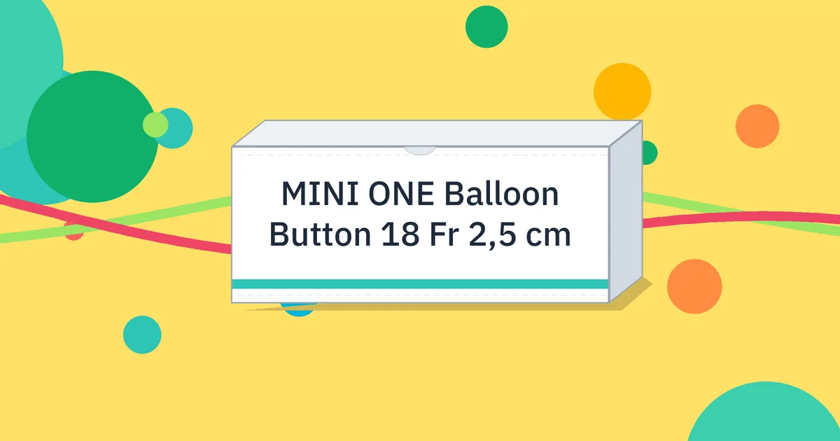 Symbolbild: Packung mit der Aufschrift MINI ONE Balloon Button 18 Fr 2,5 cm (PZN 14342230) – Verfügbarkeit und Bezug in Apotheken in Frankfurt am Main