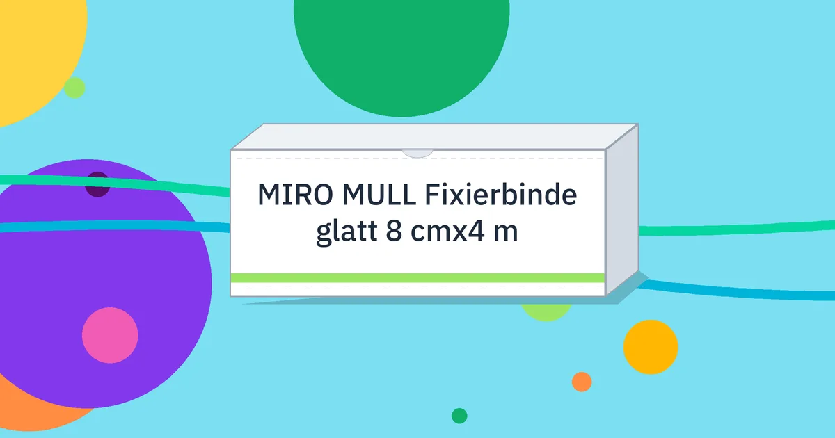 Symbolbild: Packung mit der Aufschrift MIRO MULL Fixierbinde glatt 8 cmx4 m (PZN 06854766) – Verfügbarkeit und Bezug in Apotheken in Frankfurt am Main