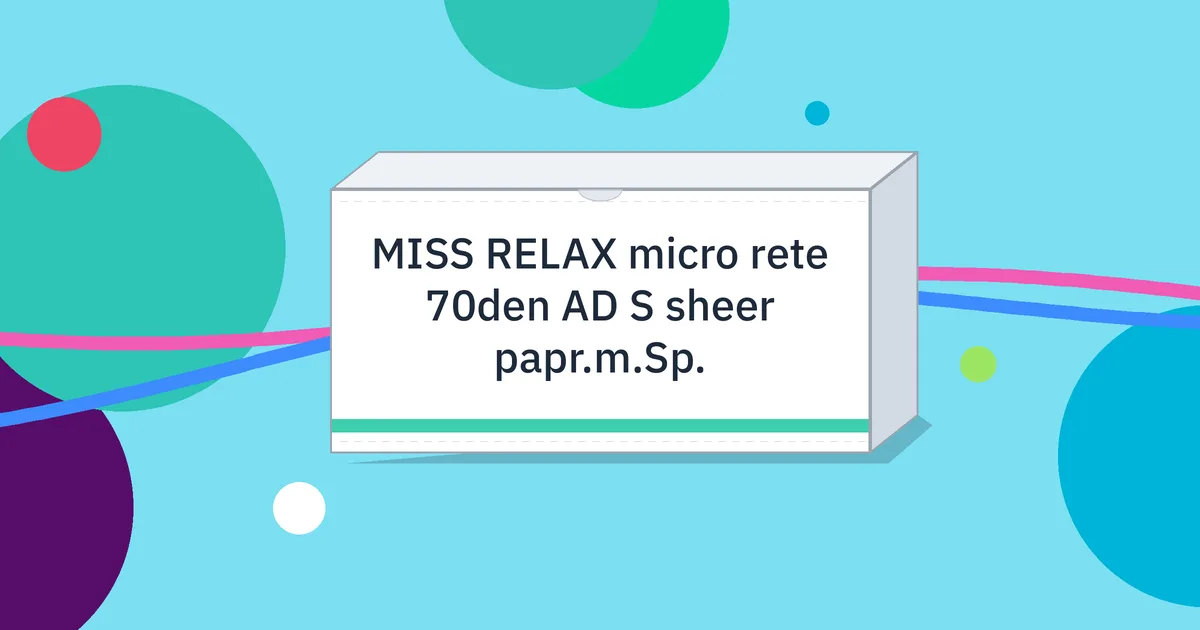 Symbolbild: Packung mit der Aufschrift MISS RELAX micro rete 70den AD S sheer papr.m.Sp. (PZN 16183385) – Verfügbarkeit und Bezug in Apotheken in Frankfurt am Main