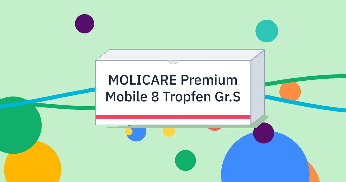 Symbolbild: Packung mit der Aufschrift MOLICARE Premium Mobile 8 Tropfen Gr.S (PZN 14443037) – Verfügbarkeit und Bezug in Apotheken in Frankfurt am Main