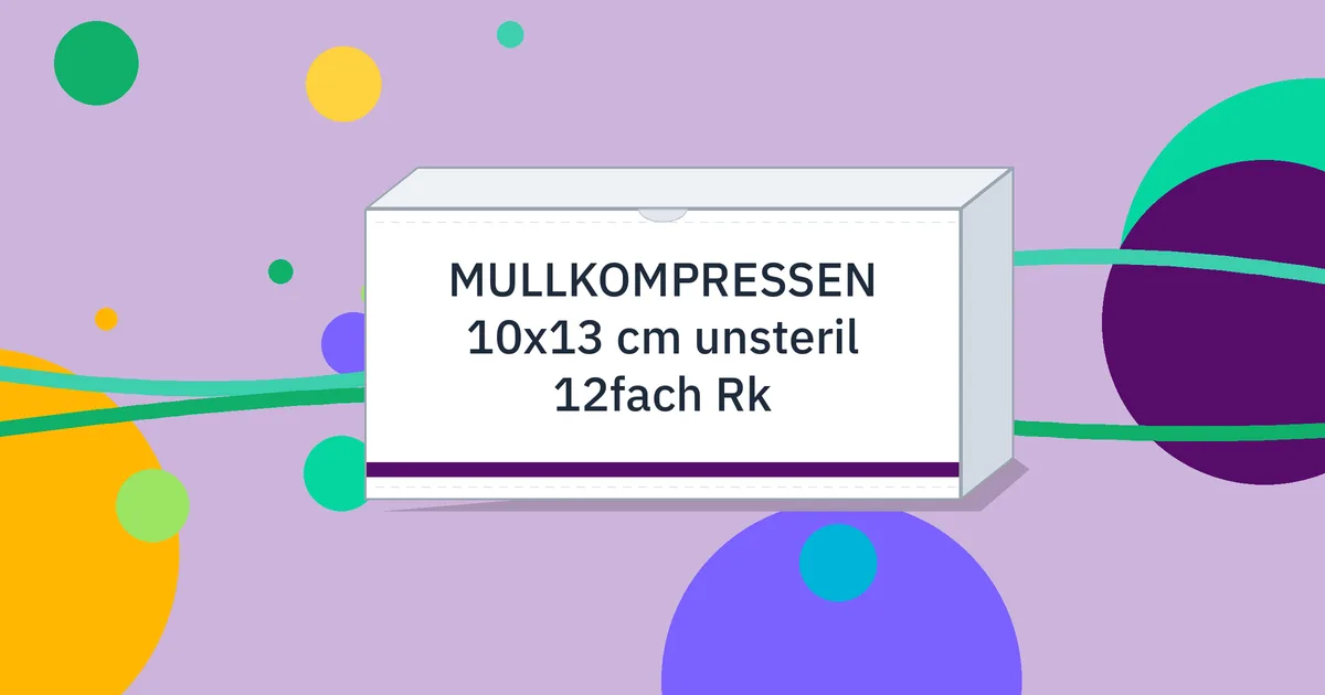 Symbolbild: Packung mit der Aufschrift MULLKOMPRESSEN 10x13 cm unsteril 12fach Rk (PZN 12348731) – Verfügbarkeit und Bezug in Apotheken in Frankfurt am Main