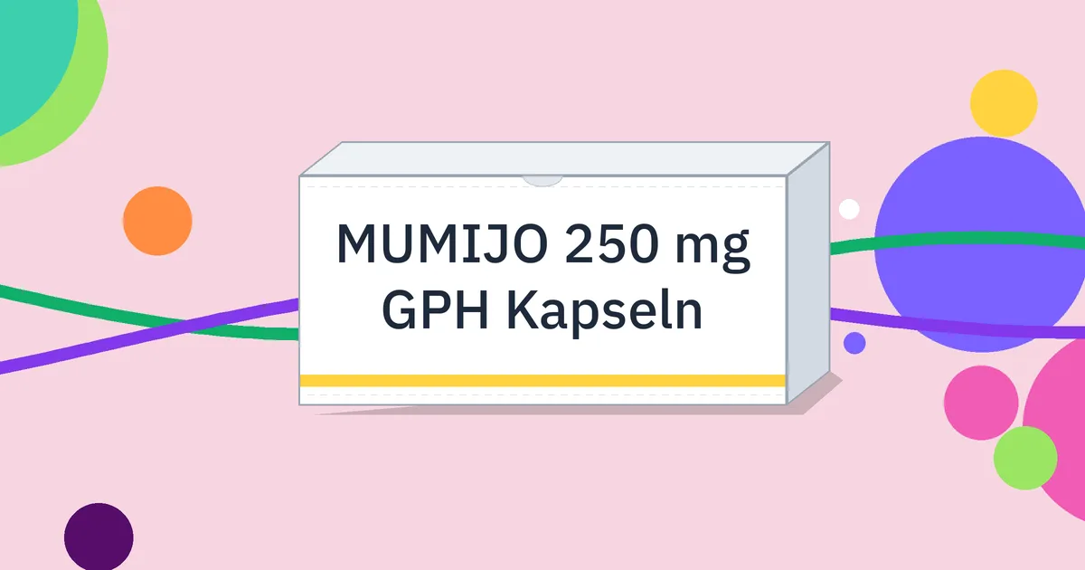 Symbolbild: Packung mit der Aufschrift MUMIJO 250 mg GPH Kapseln (PZN 20808626) – Verfügbarkeit und Bezug in Apotheken in Frankfurt am Main