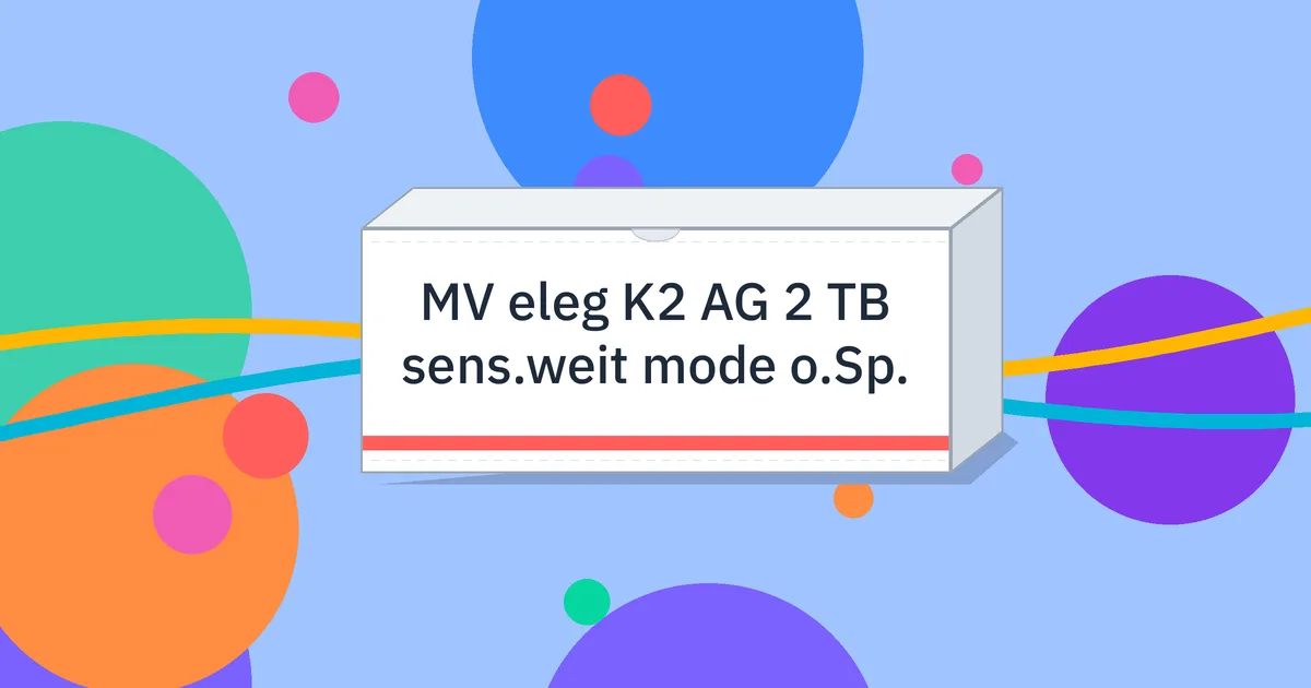 Symbolbild: Packung mit der Aufschrift MV eleg K2 AG 2 TB sens.weit mode o.Sp. (PZN 09867806) – Verfügbarkeit und Bezug in Apotheken in Frankfurt am Main