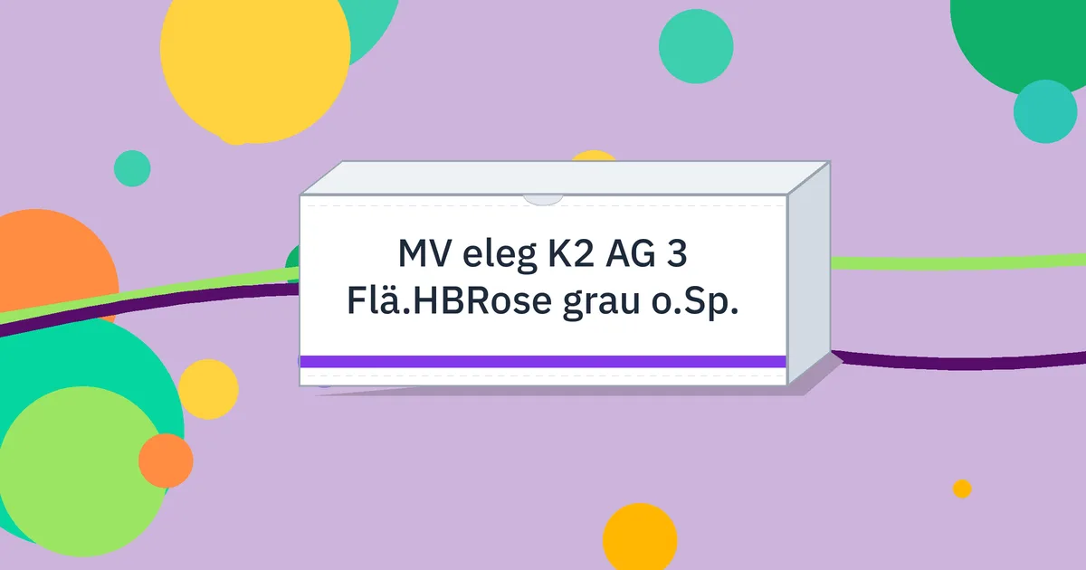 Symbolbild: Packung mit der Aufschrift MV eleg K2 AG 3 Flä.HBRose grau o.Sp. (PZN 18929127) – Verfügbarkeit und Bezug in Apotheken in Frankfurt am Main
