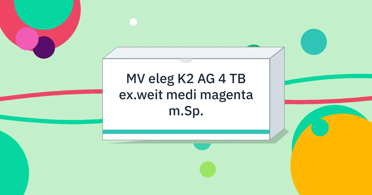 Symbolbild: Packung mit der Aufschrift MV eleg K2 AG 4 TB ex.weit medi magenta m.Sp. (PZN 15283475) – Verfügbarkeit und Bezug in Apotheken in Frankfurt am Main