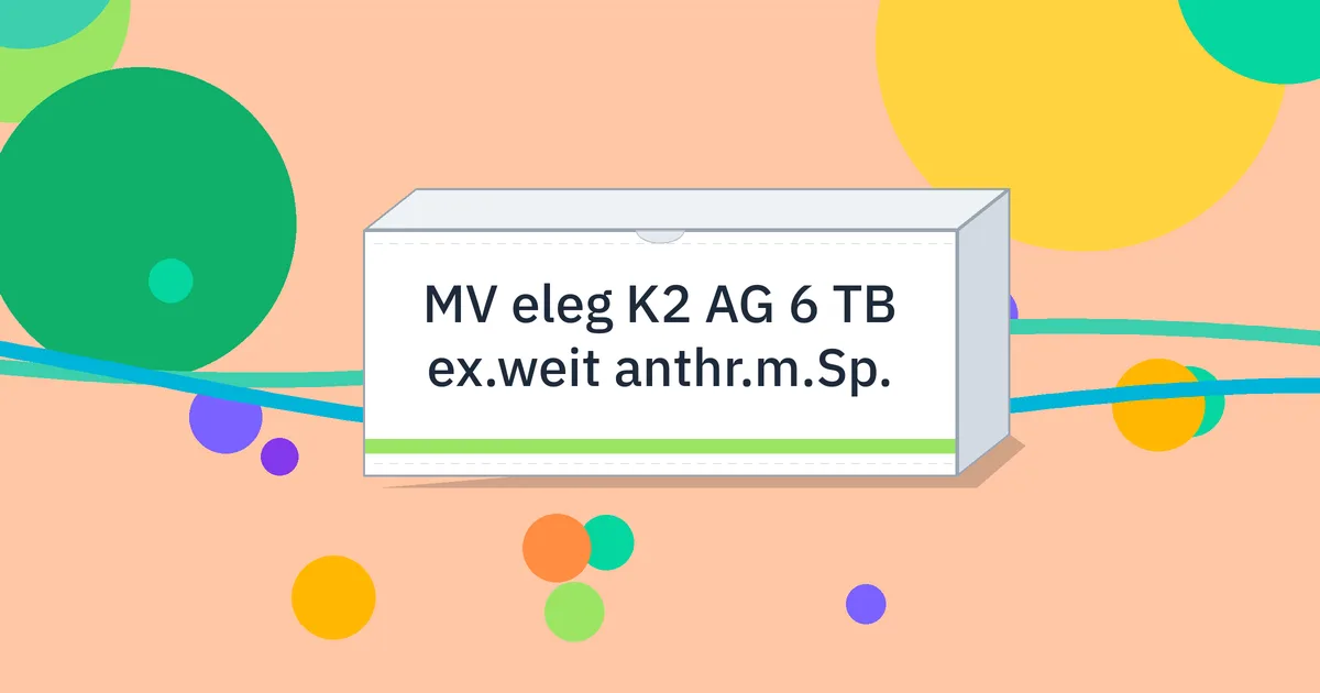 Symbolbild: Packung mit der Aufschrift MV eleg K2 AG 6 TB ex.weit anthr.m.Sp. (PZN 09877325) – Verfügbarkeit und Bezug in Apotheken in Frankfurt am Main