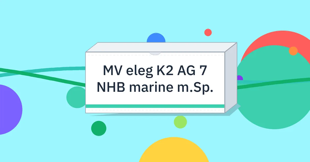 Symbolbild: Packung mit der Aufschrift MV eleg K2 AG 7 NHB marine m.Sp. (PZN 15731287) – Verfügbarkeit und Bezug in Apotheken in Frankfurt am Main