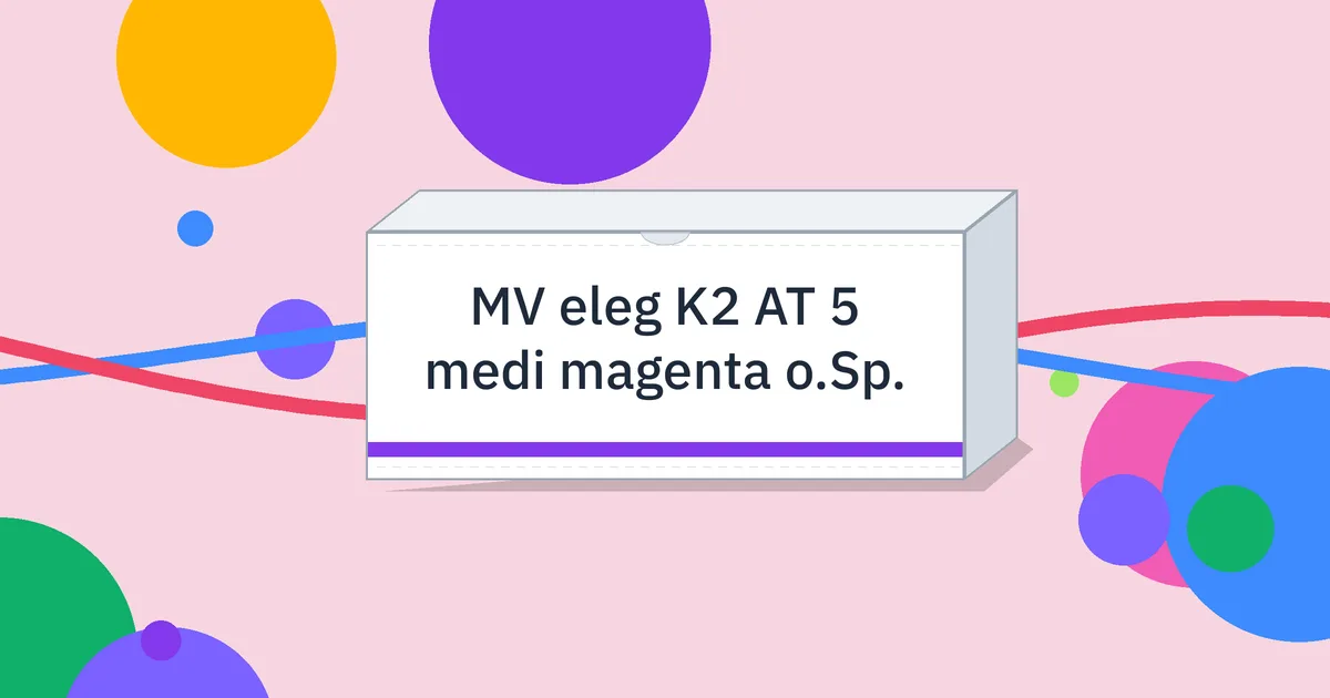Symbolbild: Packung mit der Aufschrift MV eleg K2 AT 5 medi magenta o.Sp. (PZN 14625761) – Verfügbarkeit und Bezug in Apotheken in Frankfurt am Main