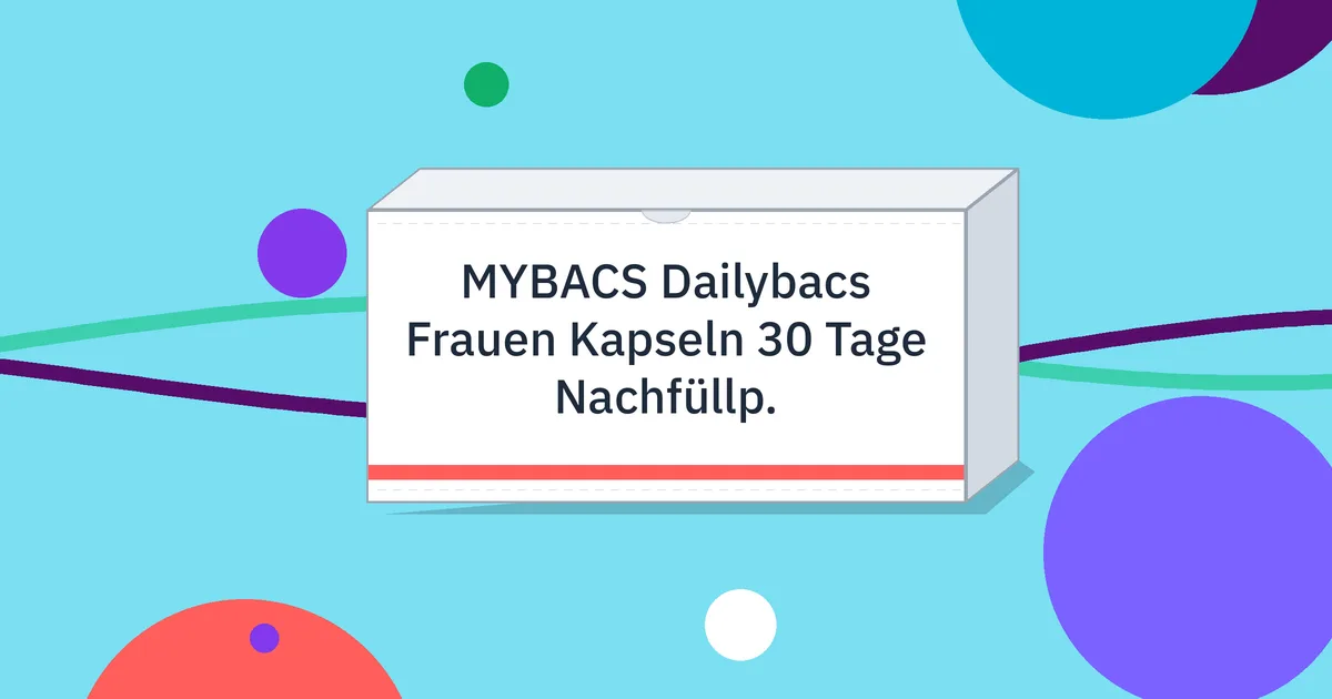 Symbolbild: Packung mit der Aufschrift MYBACS Dailybacs Frauen Kapseln 30 Tage Nachfüllp. (PZN 18244837) – Verfügbarkeit und Bezug in Apotheken in Frankfurt am Main