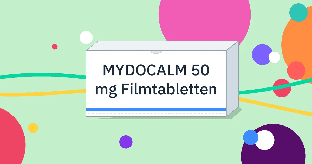 Symbolbild: Packung mit der Aufschrift MYDOCALM 50 mg Filmtabletten (PZN 06558861) – Verfügbarkeit und Bezug in Apotheken in Frankfurt am Main