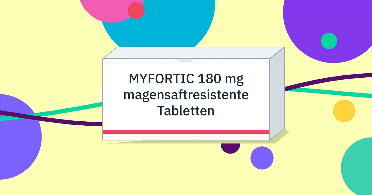 Symbolbild: Packung mit der Aufschrift MYFORTIC 180 mg magensaftresistente Tabletten (PZN 11645817) – Verfügbarkeit und Bezug in Apotheken in Frankfurt am Main