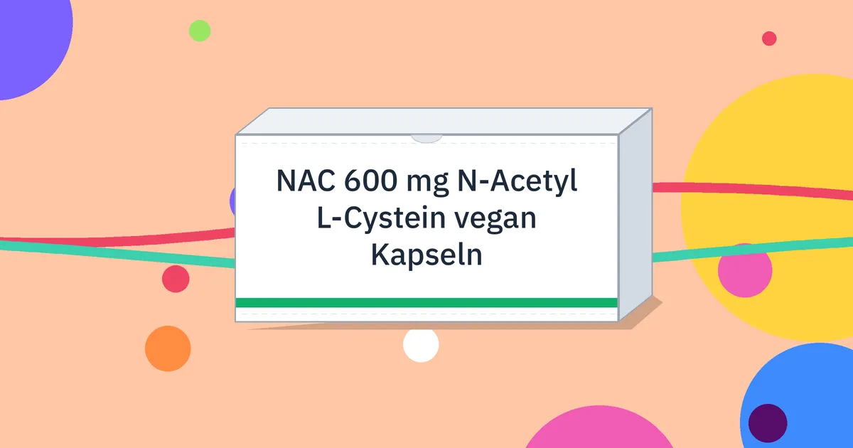 Symbolbild: Packung mit der Aufschrift NAC 600 mg N-Acetyl L-Cystein vegan Kapseln (PZN 18236849) – Verfügbarkeit und Bezug in Apotheken in Frankfurt am Main