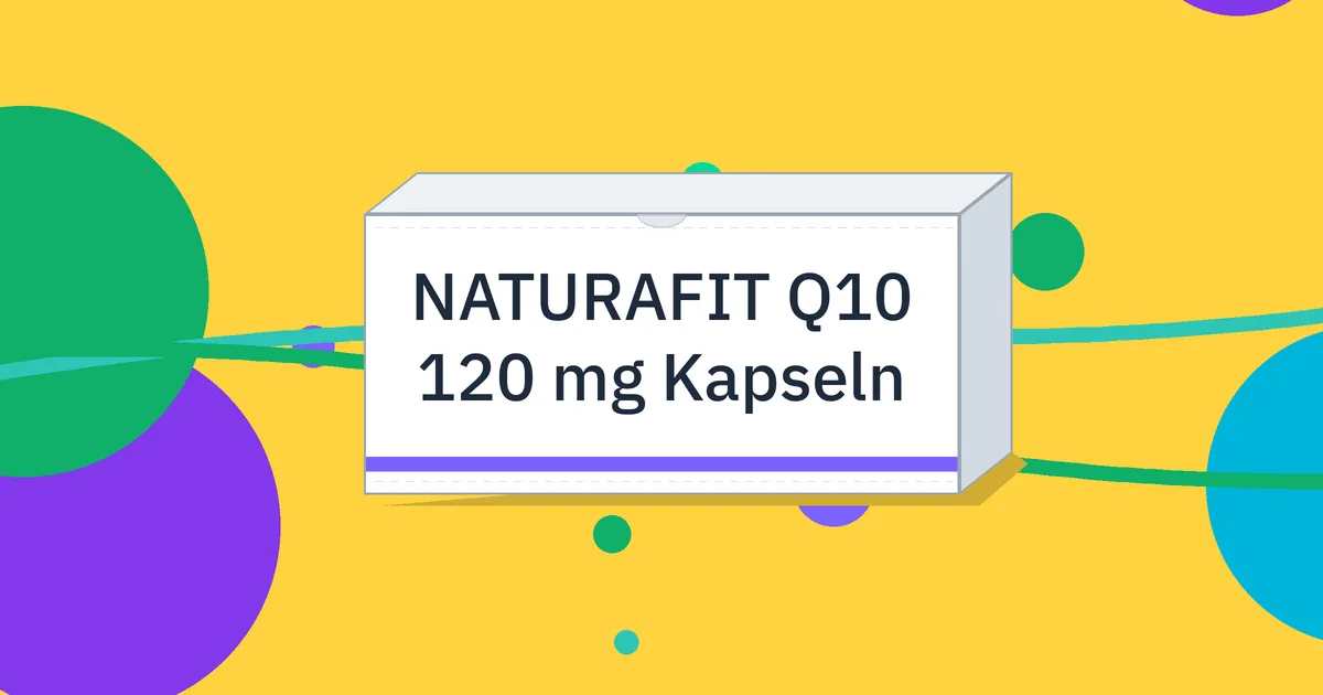 Symbolbild: Packung mit der Aufschrift NATURAFIT Q10 120 mg Kapseln (PZN 03941743) – Verfügbarkeit und Bezug in Apotheken in Frankfurt am Main
