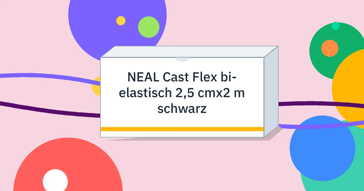 Symbolbild: Packung mit der Aufschrift NEAL Cast Flex bi-elastisch 2,5 cmx2 m schwarz (PZN 19530953) – Verfügbarkeit und Bezug in Apotheken in Frankfurt am Main