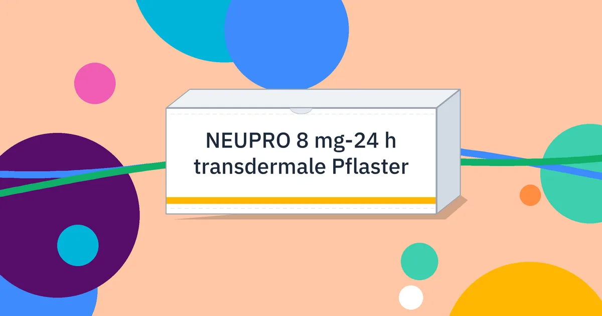 Symbolbild: Packung mit der Aufschrift NEUPRO 8 mg-24 h transdermale Pflaster (PZN 04637467) – Verfügbarkeit und Bezug in Apotheken in Frankfurt am Main