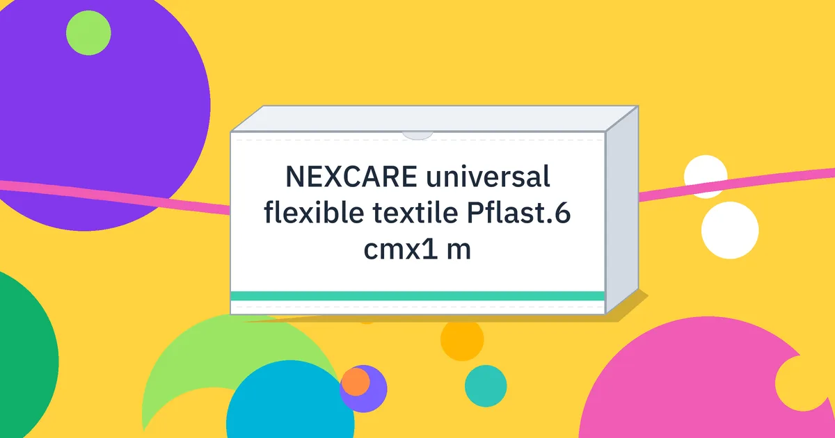 Symbolbild: Packung mit der Aufschrift NEXCARE universal flexible textile Pflast.6 cmx1 m (PZN 18366954) – Verfügbarkeit und Bezug in Apotheken in Frankfurt am Main
