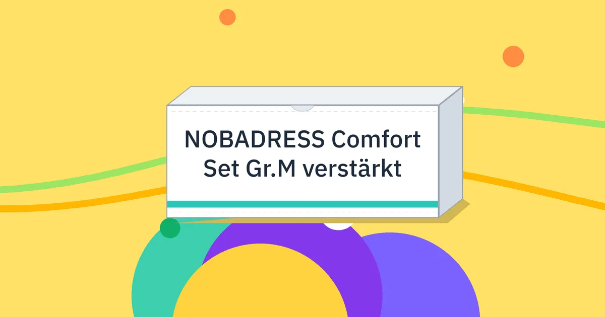Symbolbild: Packung mit der Aufschrift NOBADRESS Comfort Set Gr.M verstärkt (PZN 01127168) – Verfügbarkeit und Bezug in Apotheken in Frankfurt am Main