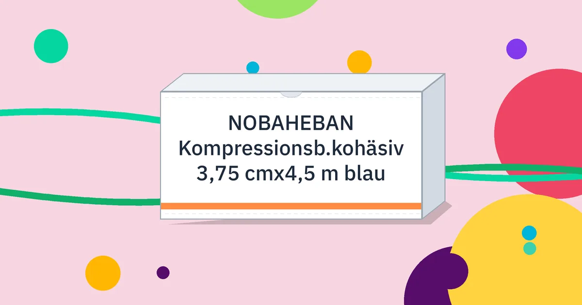 Symbolbild: Packung mit der Aufschrift NOBAHEBAN Kompressionsb.kohäsiv 3,75 cmx4,5 m blau (PZN 02709429) – Verfügbarkeit und Bezug in Apotheken in Frankfurt am Main