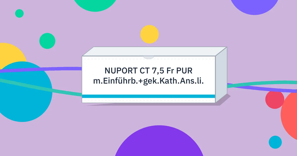 Symbolbild: Packung mit der Aufschrift NUPORT CT 7,5 Fr PUR m.Einführb.+gek.Kath.Ans.li. (PZN 12396345) – Verfügbarkeit und Bezug in Apotheken in Frankfurt am Main