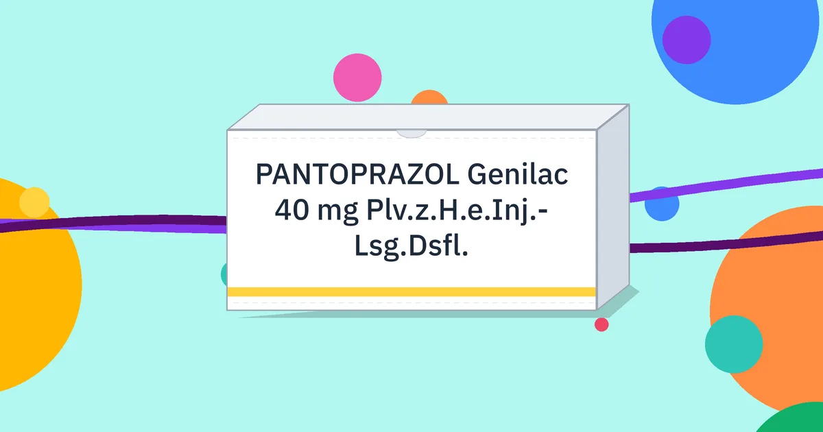 Symbolbild: Packung mit der Aufschrift PANTOPRAZOL Genilac 40 mg Plv.z.H.e.Inj.-Lsg.Dsfl. (PZN 19990152) – Verfügbarkeit und Bezug in Apotheken in Frankfurt am Main