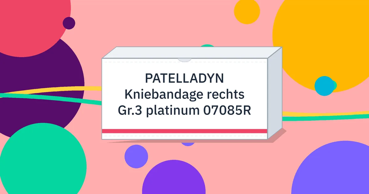 Symbolbild: Packung mit der Aufschrift PATELLADYN Kniebandage rechts Gr.3 platinum 07085R (PZN 08438061) – Verfügbarkeit und Bezug in Apotheken in Frankfurt am Main