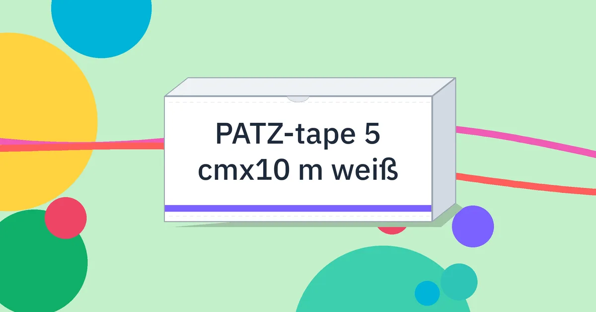 Symbolbild: Packung mit der Aufschrift PATZ-tape 5 cmx10 m weiß (PZN 06815737) – Verfügbarkeit und Bezug in Apotheken in Frankfurt am Main