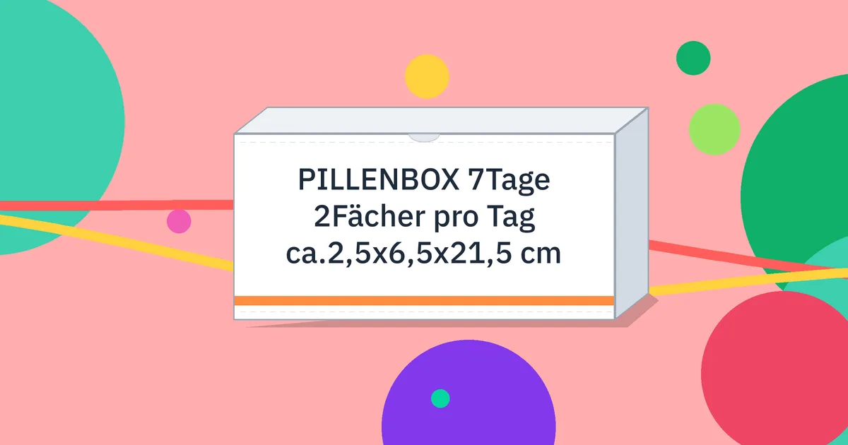 Symbolbild: Packung mit der Aufschrift PILLENBOX 7Tage 2Fächer pro Tag ca.2,5x6,5x21,5 cm (PZN 16501448) – Verfügbarkeit und Bezug in Apotheken in Frankfurt am Main