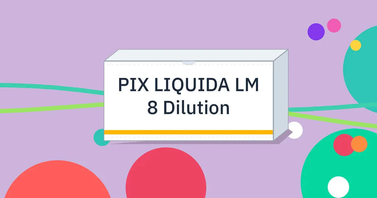 Symbolbild: Packung mit der Aufschrift PIX LIQUIDA LM 8 Dilution (PZN 13646198) – Verfügbarkeit und Bezug in Apotheken in Frankfurt am Main