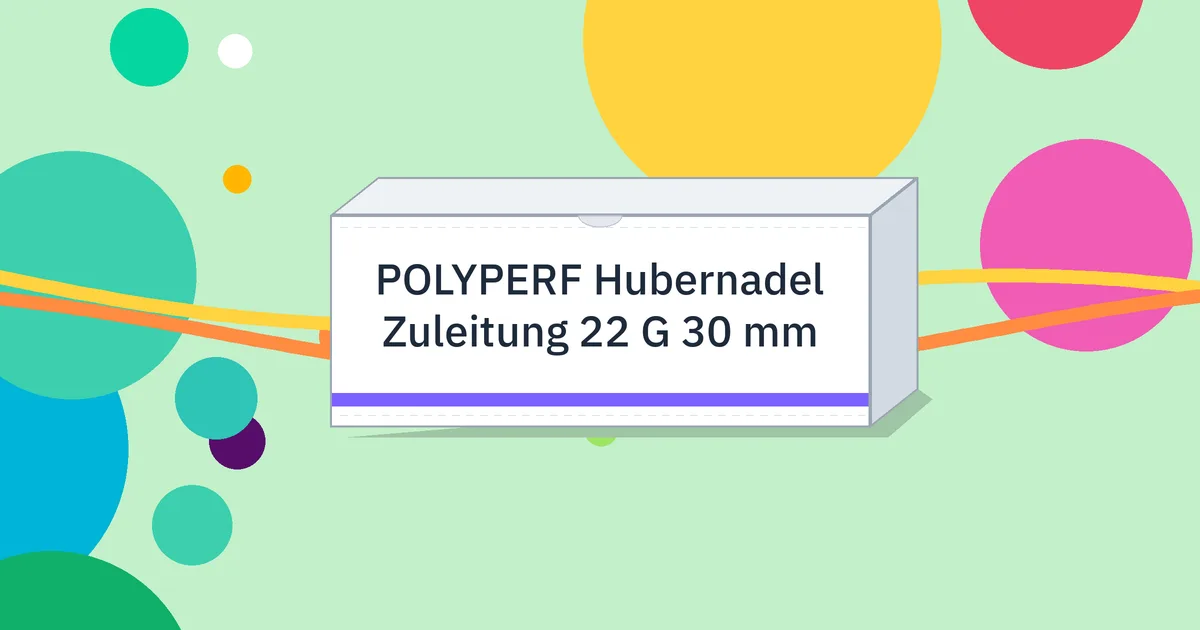 Symbolbild: Packung mit der Aufschrift POLYPERF Hubernadel Zuleitung 22 G 30 mm (PZN 12426129) – Verfügbarkeit und Bezug in Apotheken in Frankfurt am Main