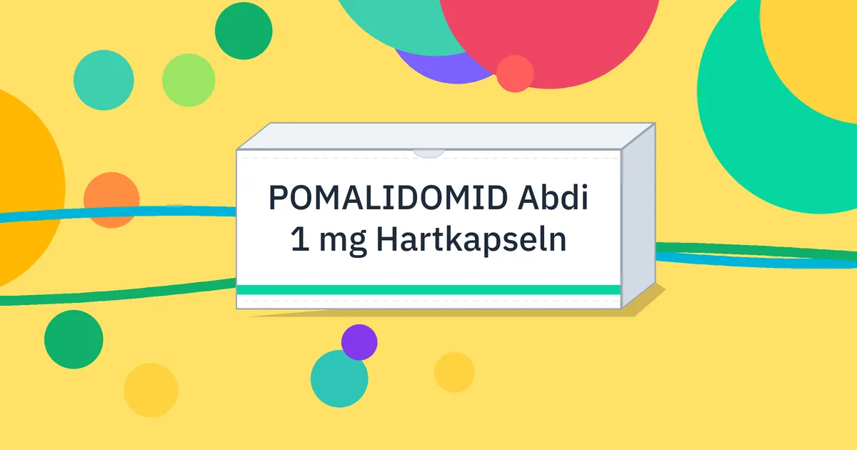 Symbolbild: Packung mit der Aufschrift POMALIDOMID Abdi 1 mg Hartkapseln (PZN 20186076) – Verfügbarkeit und Bezug in Apotheken in Frankfurt am Main