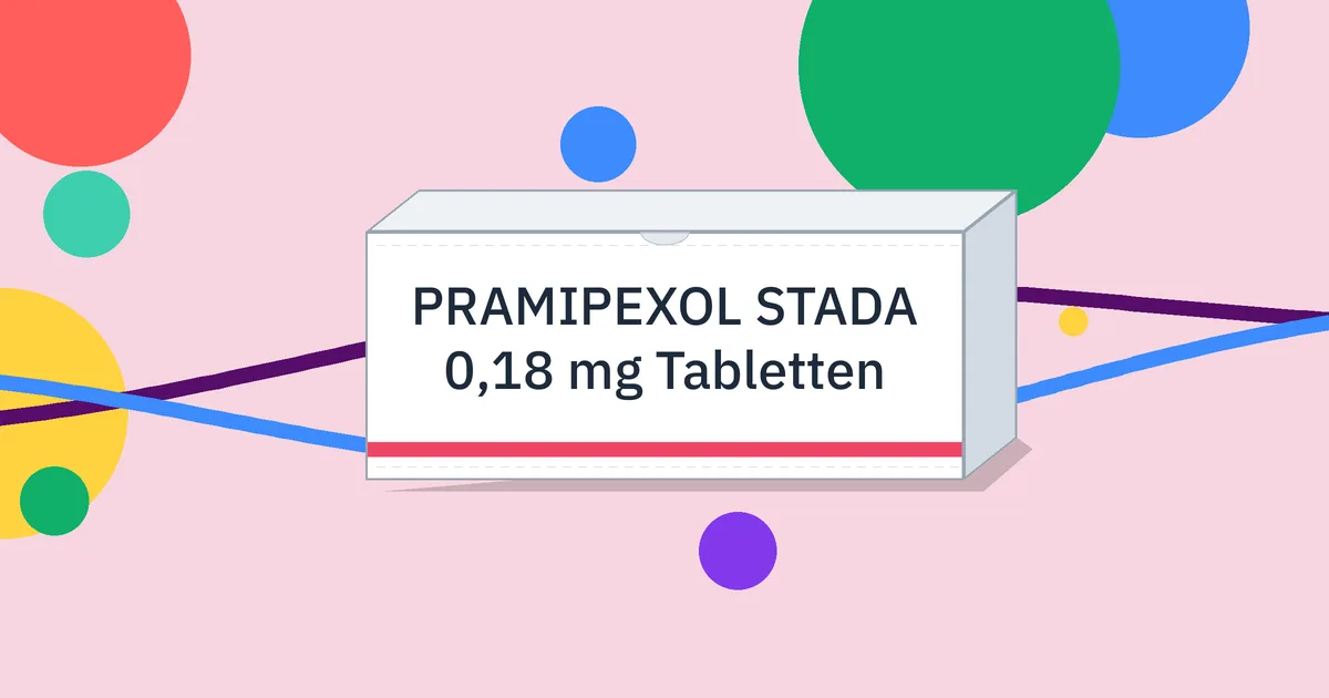Symbolbild: Packung mit der Aufschrift PRAMIPEXOL STADA 0,18 mg Tabletten (PZN 06560496) – Verfügbarkeit und Bezug in Apotheken in Frankfurt am Main